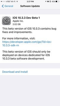 Apple Releases iOS 10.3.3 Beta 1 to Developers for iPhone/iPad