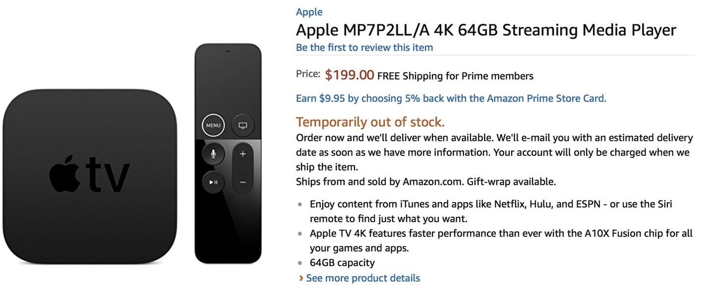 Amazon Adds Apple TV 4K Listing, Video App Launch Appears Near